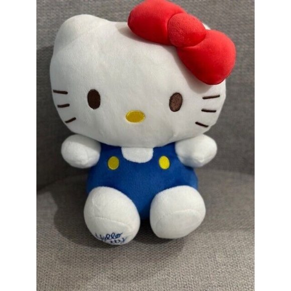 Toys | Brand New Sanrio Hello Kitty Blue Overalls Red Bow Plush Doll Nwot 9 Inch Embroi | Poshmark